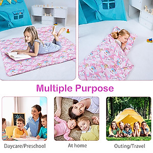 Rossison Nap Mat with Pillow and Blanket 100% Cotton with Microfiber Fill, Padded Sleeping Mat, for Daycare Preschool Toddler Prek Girls Kids (Pink Unicorn, Standard-50 x20)