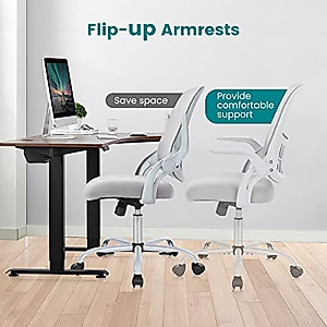 Ergonomic Office Chair, Home Office Desk Chairs with Wheels, Computer Chair with Flip-up Arms, Mid-Back Task Rolling Chair with Lumbar Support, Comfy Mesh Swivel Executive Chair