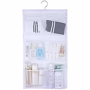 GUMQDD 6 Storage Pockets Hanging Mesh Shower Caddy,Bringing hooks can save bathroom space and fast drying,Ideal for gyms, college dorms, RV bathrooms, travel and pool locker rooms (White)