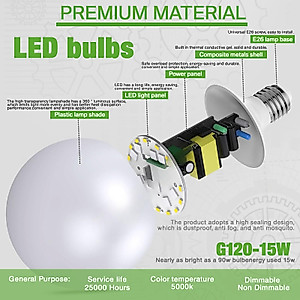 Jardhom LED Light Bulb,G120 Globe Bulb,15W (150W Equivalent) Globe Light Bulbs,Daylight 5000k Led Bulb,Non-Dimmable,E26 Base Large Decorative Lamp,1100 Lumer, for Indoor Room Lighting Globe Light