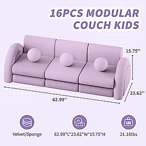 wanan Modular Kids Play Couch, 16PCS Kids Couch with Balls and Tunnel, Kids Couch for Playroom and Bedroom, Kids Modular Couch for Playing, Creativing, Modular Couch Kids (Blueberry)