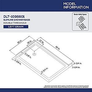 DreamLine SlimLine 36 in. D x 60 in. W x 2 3/4 in. H Left Drain Double Threshold Shower Base in Biscuit, DLT-1036601-22