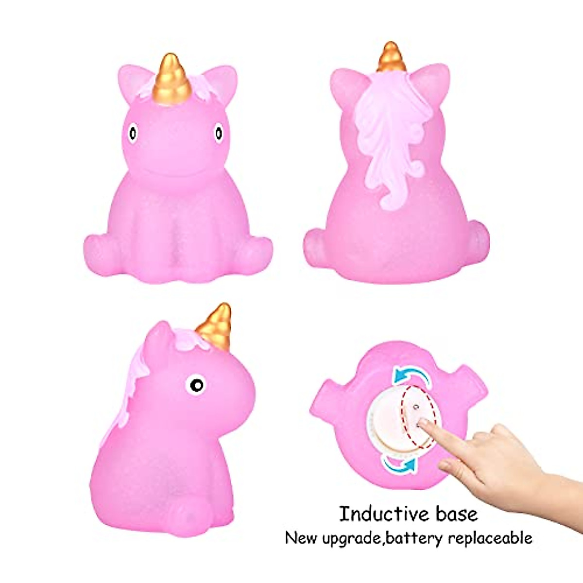 Light Up Unicorn Floating Bathtub Toys Animal Flashing Bath Toy Unicorn Glitter Water Toy for Kids Cake Decoration Bathroom Shower Games Swimming Pool Party Favors 6pcs Set