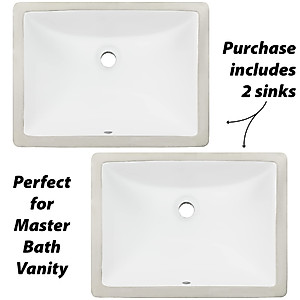 Ticor 18" Square White Porcelain Undermount Bathroom Vanity Sink Ceramic (2 Pack)
