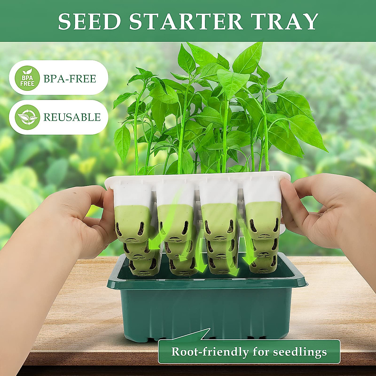 Seed Starter Tray, 24 Cells Indoor Seed Starter Kit, Flexible Silicone Designed Seedling Starter Trays, Germination Tray with Humidity Dome & Lids(4in Height), Reusable & Dishwasher Safe, BPA-Free