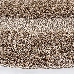 SAFAVIEH Florida Shag Collection 4' Round Beige / Beige SG454 Border Non-Shedding Living Room Bedroom Dining Room Entryway Plush 1.2-inch Thick Area Rug