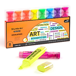 Shuttle Art Highlighters, 8 Assorted Colors Highlighter Pens, Chisel Tip Dry-Quickly Non-Toxic Highlighter Markers for Adults Kids Highlighting on Home School Office