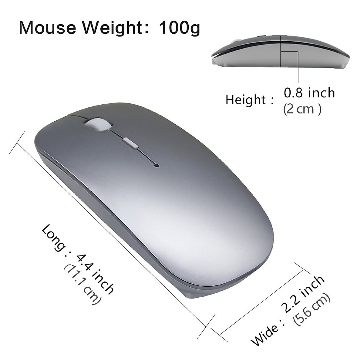 Tsmine Wireless USB Charger Computer Mouse for MacBook Air Mac Pro Laptop Ipad Pad PC The Laser Optical Rechargeable Mini Slim Silent Mice is Replacement Wired Widely Used Desktop iMac (Gray)