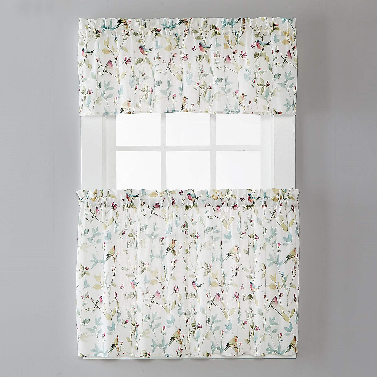 SKL Home by Saturday Knight Ltd. Aviary Curtain Tier Pair, 54 Inches x 36 Inches, Pastels