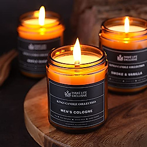 Scented Candles for Men | Men's Cologne, Amber Sandalwood Scent | Wood Wick, Long Lasting, Masculine Scents | Natural Soy Jar Candle for Home, Mancave & Bacehlor Pad | The Perfect Mens Gift