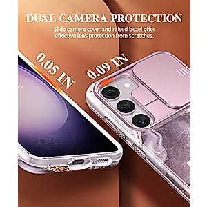 GVIEWIN Compatible with Samsung Galaxy S23 Case with Slide Camera Cover + Screen Protector, [10FT Military-Grade Drop Tested] Marble Slim Fit Shockproof Protective Phone Case 6.1" 2023(Burgundy/Gold)