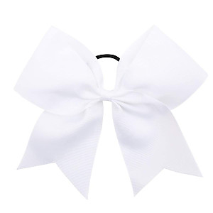 Cheer Bows, Caenagrion 18 PCS 8" Large White Cheer Hair Bows Ponytail Holder Elastic Band Handmade for Cheerleaders Teen Girls College Sports (White)