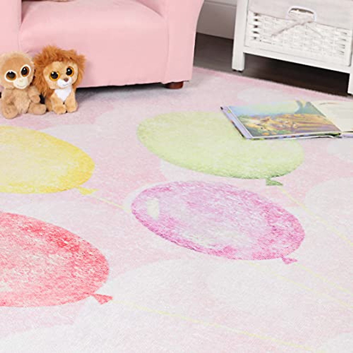SUPERIOR Kids Indoor Area Rug, Elephant Design, Cute Rugs for Bedroom, Nursery, Playroom, Living Room, Entryway, Unique Accent, Soft Cotton Backed Rugs, Nursery Collection, 5'7" x 8'9", Soft Pink