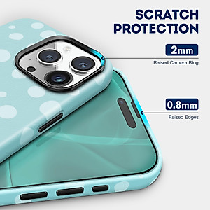 kingflag Vegan Leather Magnetic Case for iPhone 15 Pro Max Wireless Charging, Metal Buttons, Shockproof Protective Phone Case Cover for Women Men 6.7" (Teal with White Dots)