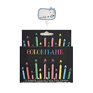 Birthday Cake Candles in Holders Cake Tricks and Decorations – Colors: red, Pink, Yellow, Blue, Green, Purple – 12 Pieces (12)