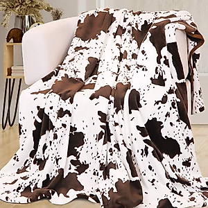 Cow Print Blanket Plush Flannel Fleece Throw Blanket Soft Warm Cow Blanket Lightweight Blankets and Throws for Sofa Couch Bed Travel Camping Home Farm Decorative Perfect Cow Gift Throw Size 50" x 60"