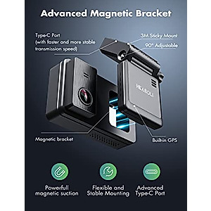 Heaboli 4K Dual Dash Cam Front and Rear, Wi-Fi GPS, Dash Camera for Cars with 3 Inches IPS Touch Screen, Car Camera Driving Recorder with Night Vision, Parking Mode