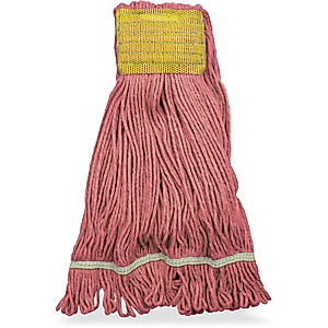 SPARTA Flo-Pac Cotton Mop Head, Loop-Ended, Wide Band with 5" Yellow Band for Organized Cleaning, Small, Red