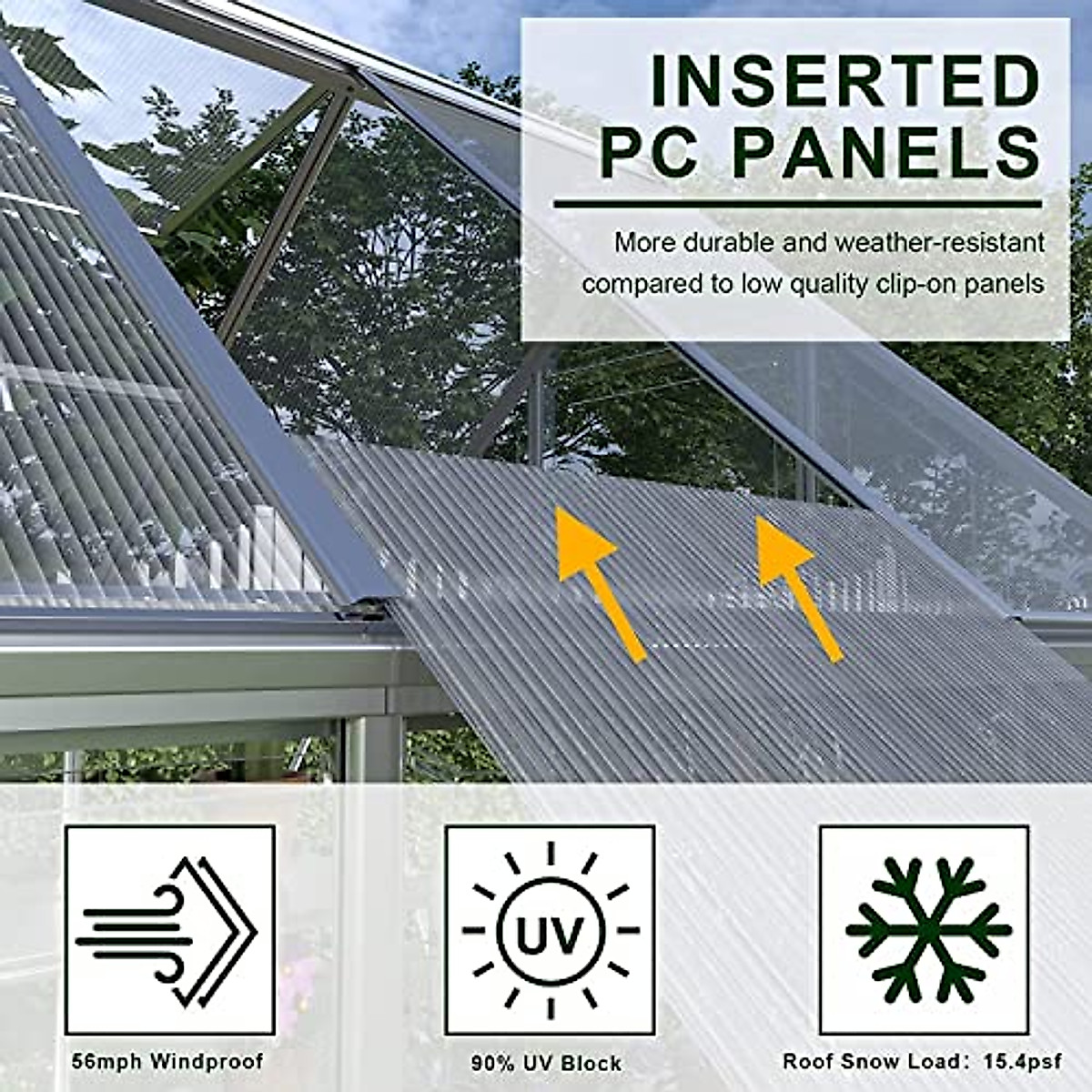 PAPAJET 6x12 FT Hybrid Polycarbonate Greenhouse 3 Vent Window with Lockable Hinged Door Walk-in Hobby Greenhouse Aluminum Hot House for Outdoor Garden Backyard Silver