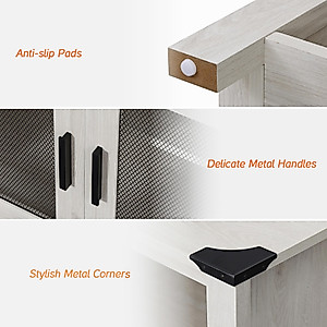 WAMPAT 2-in-1 TV Stand for 100+ Inch TV, Farmhouse & Industrial Media Entertainment Center w/Sliding Mesh Doors, Rustic TV Console w/Storage Shelves&Yellow LED Lights for Living Room, Antique White