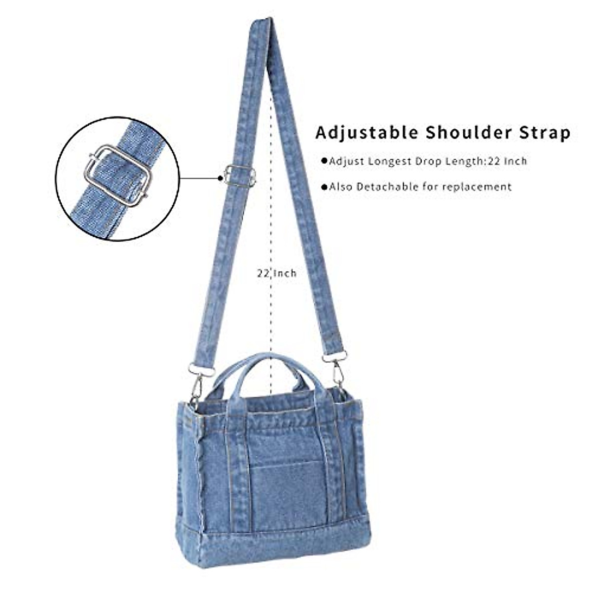 AOCINA Denim Purse Jean Travel Tote Bags for Women Beach Bag Denim Purses and Handbags for Teen Girls Women (Small E-Light Blue)