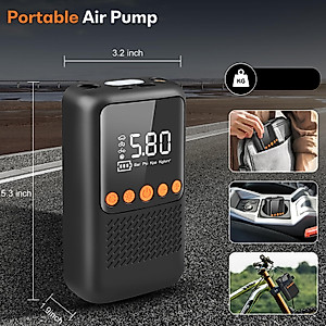 Electric Tire Inflator Portable Air Compressor - Cordless Air Pump for Car Tires Bike Tires - Bicycle Pump with Air Pressure Gauge