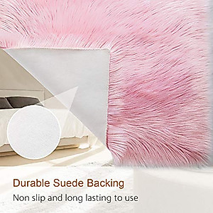 LOCHAS Soft Fluffy Faux Fur Rugs for Bedroom Bedside Rug 2x3, Washable Furry Area Rug Carpet for Living Room Dorm Floor, Durable Faux Throw Carpets, Pink