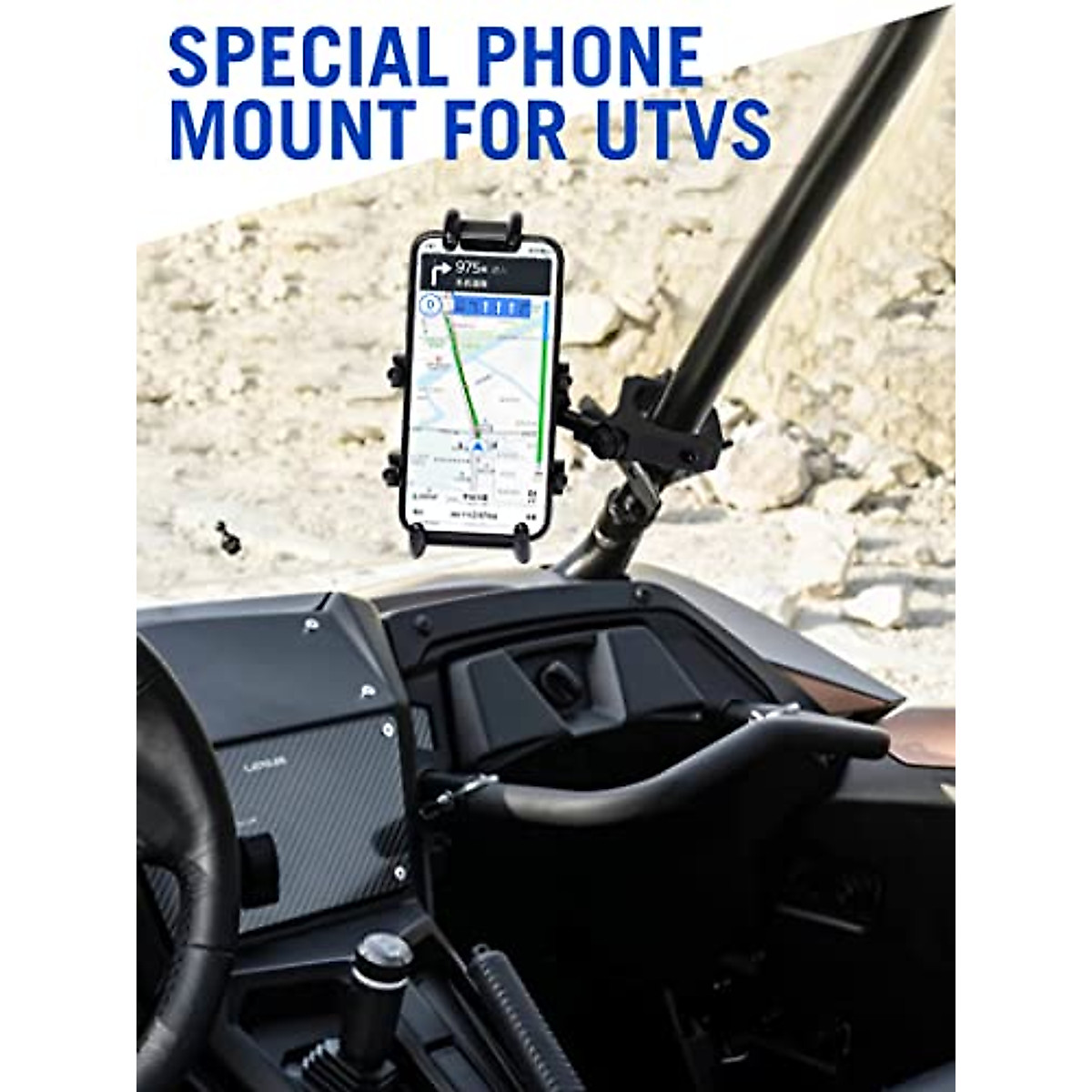 UTV Phone Mount, 360°Rotation ATV Phone Holder Easily Install on 1.75-2" Roll Bar, One Hand Operation Phone Carrier, 8 Claws and Aluminum Alloy Sturdy to Hold 4.7"-7.1" Devices for UTV, SXS