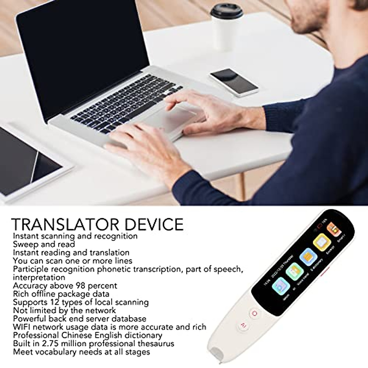 Pen Scanner and Reader, Digital Reader Pen Voice Language Translator Device 134 Languages, WiFi Translation Scanning Pen with 3 Inch Touch Screen, for Learning Business Travel