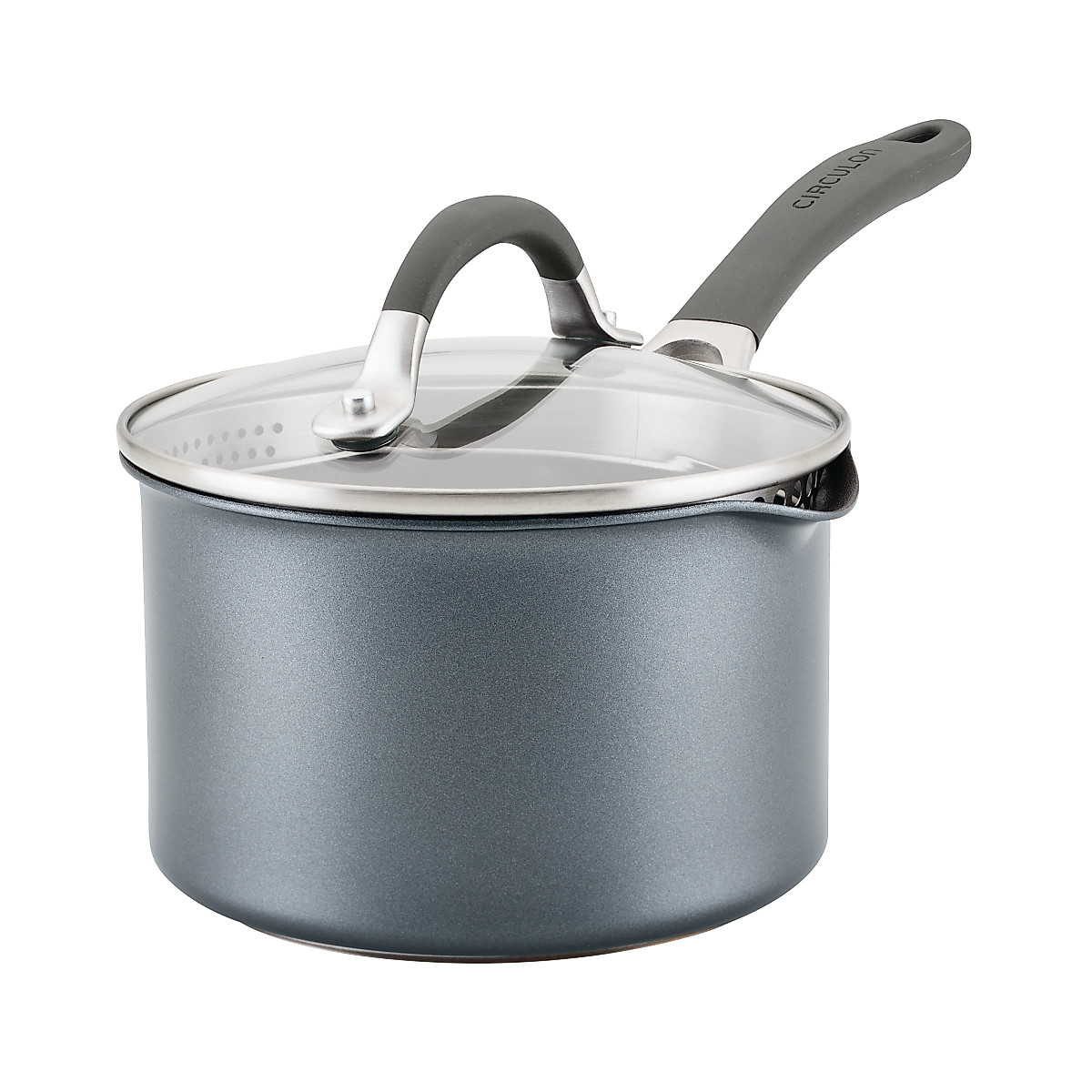 Circulon A1 Series with ScratchDefense Technology Nonstick Induction Straining Sauce Pan with Lid, 2 Quart, Graphite