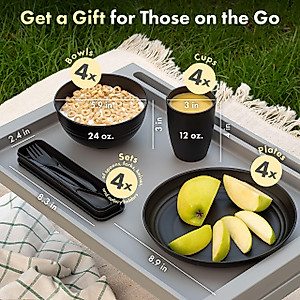 Wheat Straw Dinnerware Set, Plates and Bowls Sets, Plates, Bowls, Cups, Cutlery Set, Service for 4, Lightweight Unbreakable Plastic Dinnerware Sets, Dishwasher Microwave Safe (regular version)