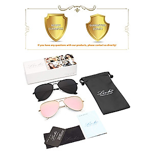 livho Sunglasses for Men Women Aviator Polarized Metal Mirror UV 400 Lens Protection (Rose Gold & Black)