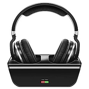 Wireless TV Headphones, 2.4GHz Digital Over-Ear Stereo Wireless Headphones for TV Watching 100ft Distance Charging Dock Rechargeable Black