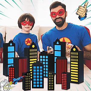 Motiskyy 12 Pcs Hero Party Favor Boxes Skyscraper City Gift Boxes Hero Theme Party Treat Boxes Candy Goodies Boys Girls Birthday Party Decorations Supplies (Black Hero)