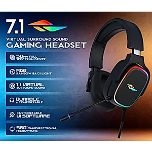 Rosewill Saros C150XS 7.1 Surround Sound USB Pro Gaming Headset, 50mm Full Spectrum Driver, Noise Reduction Microphone, Convenient in-Line Controls, Dynamic RGB Backlighting, Software Configuration
