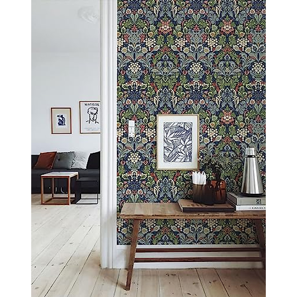 JiffDiff Botanical Wallpaper Peel and Stick Morris Floral Wallpaper Cabinet Contact Paper Stick On Wall Paper Wall Decor (Midnight Blue，Second Batch)
