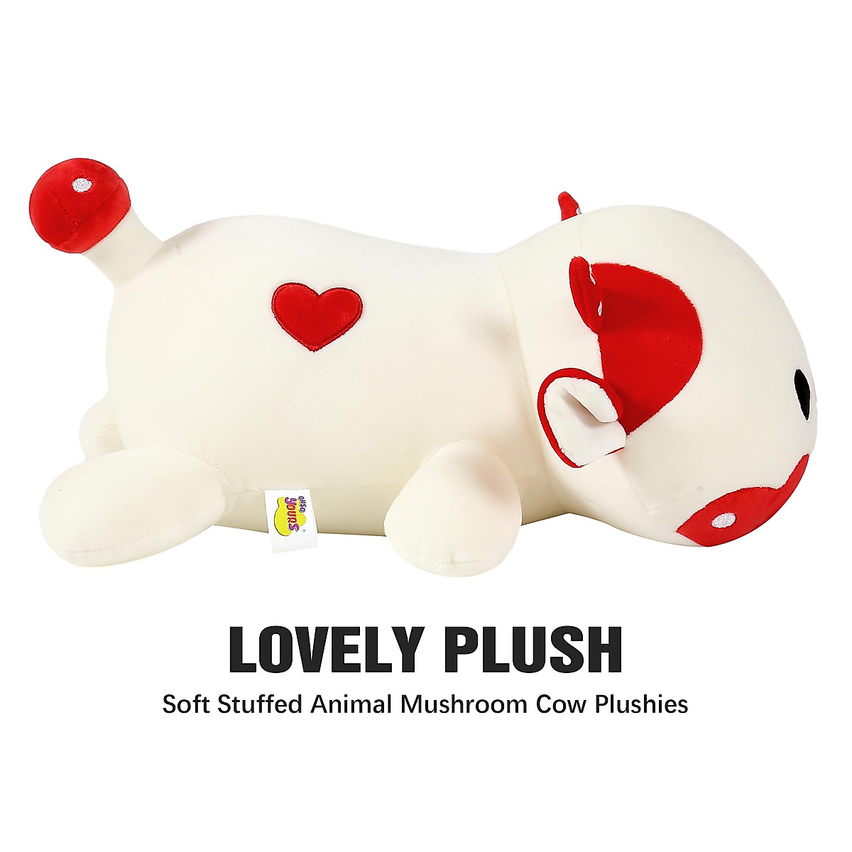 Onsoyours Cute Cow Plushie, Soft Stuffed Mushroom Cow Squishy Plush Animal Toy Pillow for Kids (Red Mushroom Cow, 12")