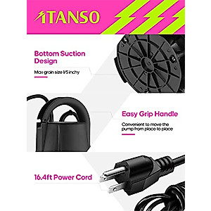 iTANSO Submersible Sump Pump, 1.5HP 3960GPH , for Swimming Pool, Garden Tub, Pond, Flood Drain, Irrigation in Clean or Dirty Water, with Float Switch and 16ft Cable