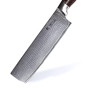 Wakoli Edib Damascus Knife Nakiri with Sharp 6.8 Inch Blade made of 67 Layers Steel with VG10 Core I Professional Kitchen Knife made of Genuine Damascus Steel with Pakka Wood Handle