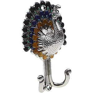 2pcs Peacock Metal Double Hanger Hook Double Head Wall-Mounted Coat Towel Hanger Hook - Silver