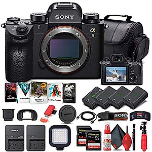 Sony Alpha a9 II Mirrorless Digital Camera (Body Only) (ILCE9M2/B) + 2 x 64GB Memory Card + 3 x NP-FZ-100 Battery + Corel Photo Software + Case + Card Reader + LED Light + More (Renewed)