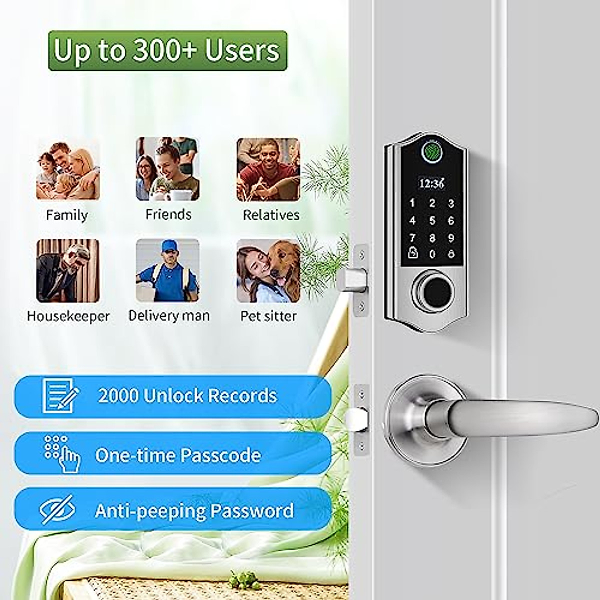 Harfo Fingerprint Door Lock with 2 Lever Handles, Smart Door Lock, Keyless Entry Door Lock, Door Locks with Keypads, Front Door Lock Set, Keypad Door Lock with Handle (Satin Nickel)