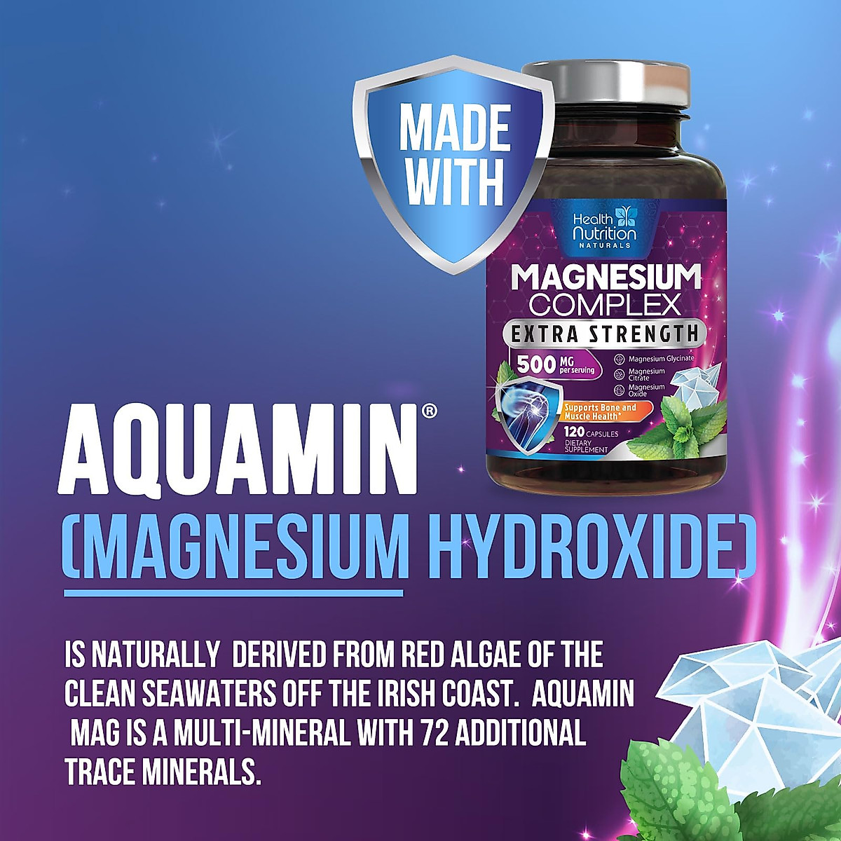 Magnesium Citrate Capsules 500mg with Glycinate, Oxide, Malate, Citrate - for Muscle, Nerve, Bone and Heart Health Support - High Absorption Citrate Complex, Gluten Free, Non-GMO - 120 Capsules