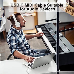MeloAudio USB C MIDI Cable, Type C to USB 2.0 MIDI Interface Cable for Samsung, Huawei Laptop, MacBook to Connect with Printer, Midi Controller, Midi Keyboard, Audio Interface and More (5FT)