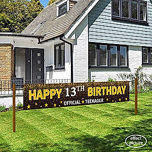 Ushinemi Happy 13th Birthday Banner, Official Teenager Banner, 13 Year Old Birthday Party Decorations Supplies Sign Backdrop, Black, 9.8x1.6Ft