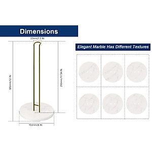 NearMoon Paper Towel Holder Countertop, Sturdy Kitchen Paper Towel Stand Dispenser-All Metal, Standard or Jumbo-Sized for Kitchen Countertop,Farmhouse, Living Room (Marble Base, Gold)