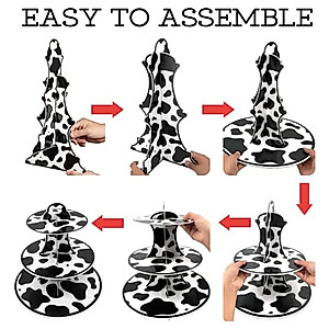 2 PCS 3-Tier Cow Print Stands Cardboard Cow Print Round Cardboard Stand Farm Animal 2 Cow Print Cupcake Stands 3 Tier Cupcake Holder Perfect for Cow Boy Party Cow Print Supplies