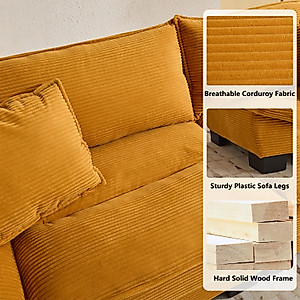 Anwick Loveseat Sofa 84" Deep Seat Corduroy Couch, Upholstered 2 Seater Sofa with Pillows, Modern Comfy Sofas for Living Room Bedroom Apartment (Yellow)