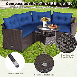Tangkula 4 Piece Outdoor Sectional Sofa Set, Half-Moon All Weather Heavy Duty Corner Patio Furniture Set with Round Side Table, Soft-Padded Cushions, for Backyard, Poolside, Deck (Navy)