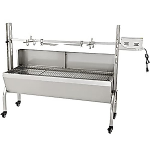 VEVOR Rotisserie Grill 132lbs Capacity, 50 Inch Stainless Steel Pig Lamb Spit Grill Roaster, with 40W Motor & Adjustable Height Lockable Casters & Baffle for Outdoor Camping Party Campfire Barbecue